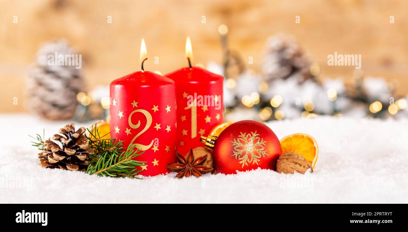 Second 2nd Sunday in advent with candle Christmas time banner panorama ...