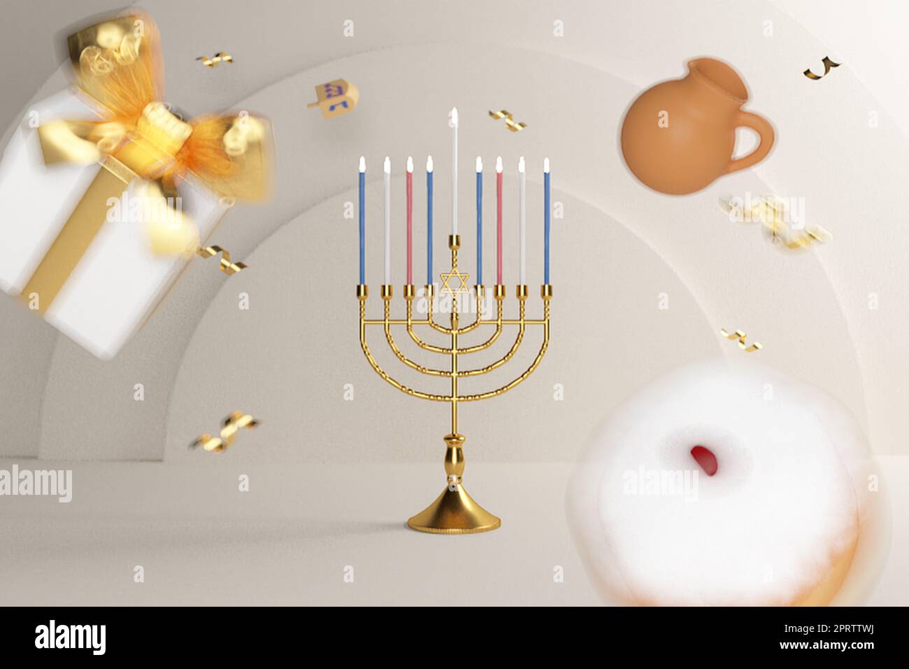 3d rendering Image of Jewish holiday Hanukkah with menorah or ...