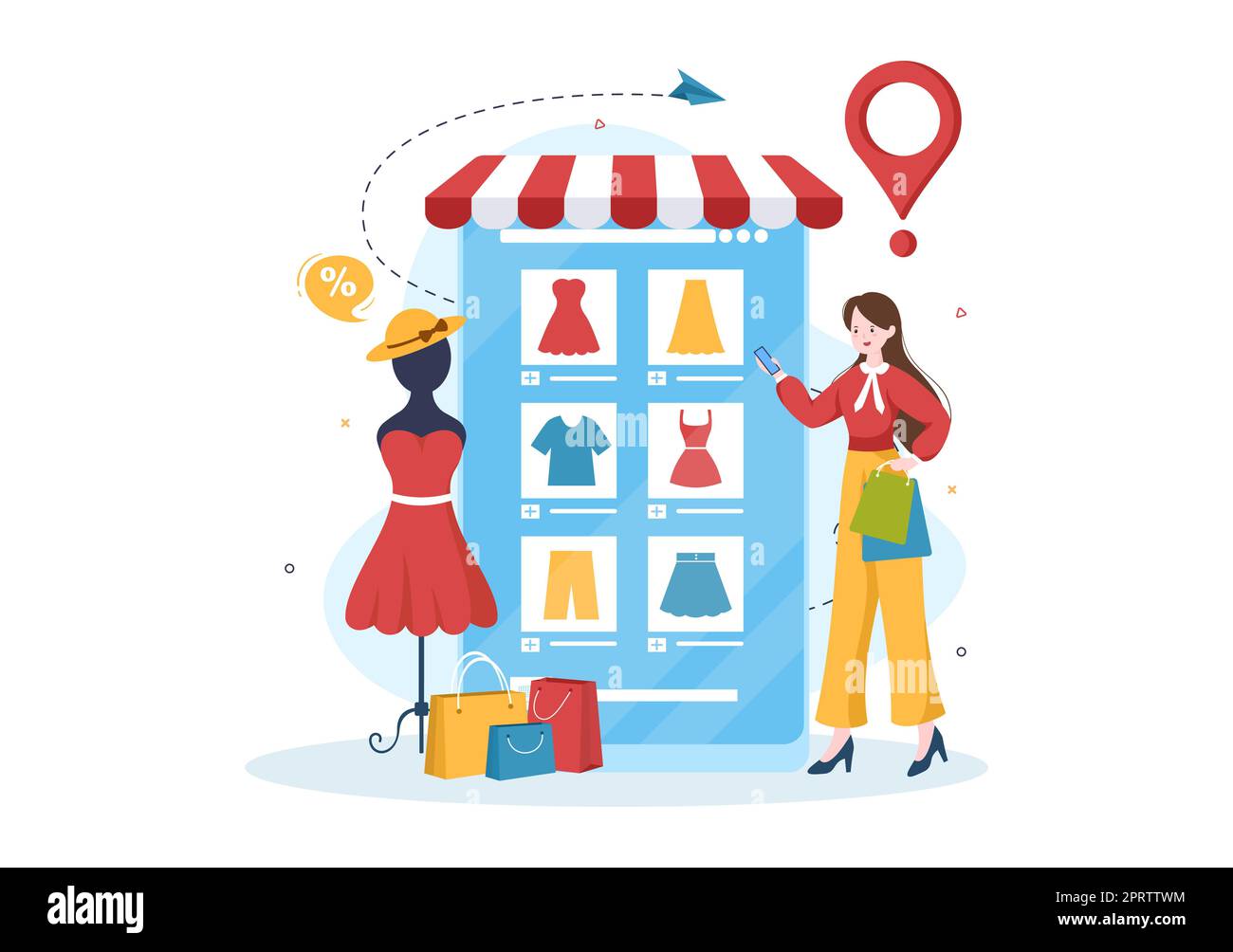 Fashion Clothing Store for Women Template Hand Drawn Cartoon Flat ...