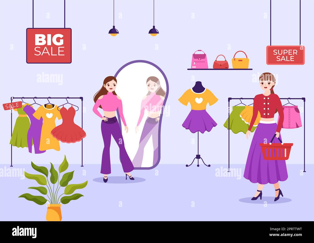 Fashion Clothing Store for Women Template Hand Drawn Cartoon Flat ...