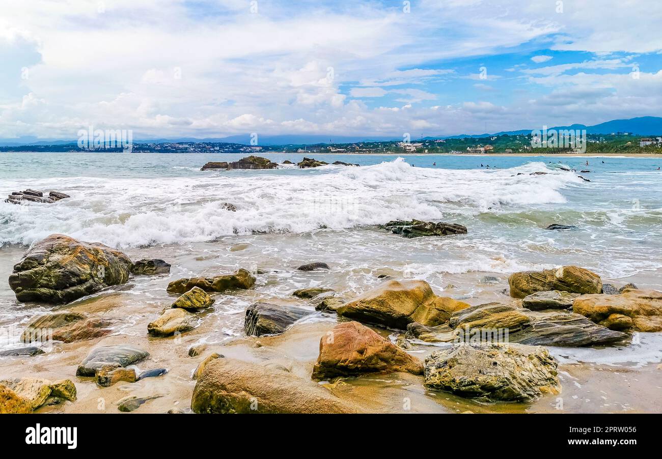 Extremely beautiful huge big surfer waves rocks cliffs stones and ...