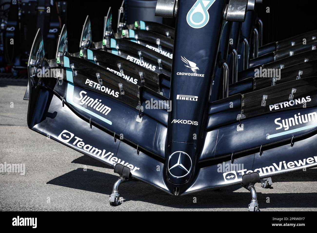 Baku, Azerbaijan - 27/04/2023, Mercedes AMG F1 Team W14, mechanical ...