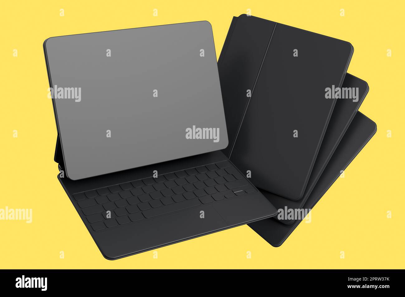 Set of computer tablets with keyboard and blank screen isolated on ...