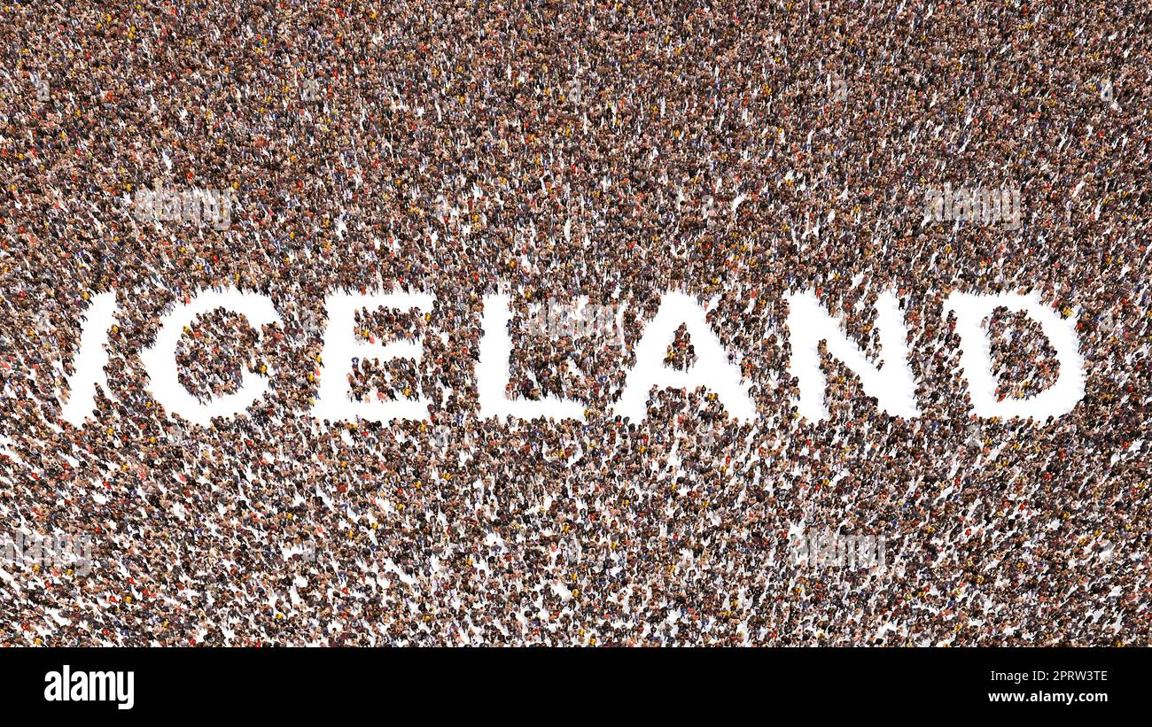 Concept conceptual large community of people forming the word ICELAND ...