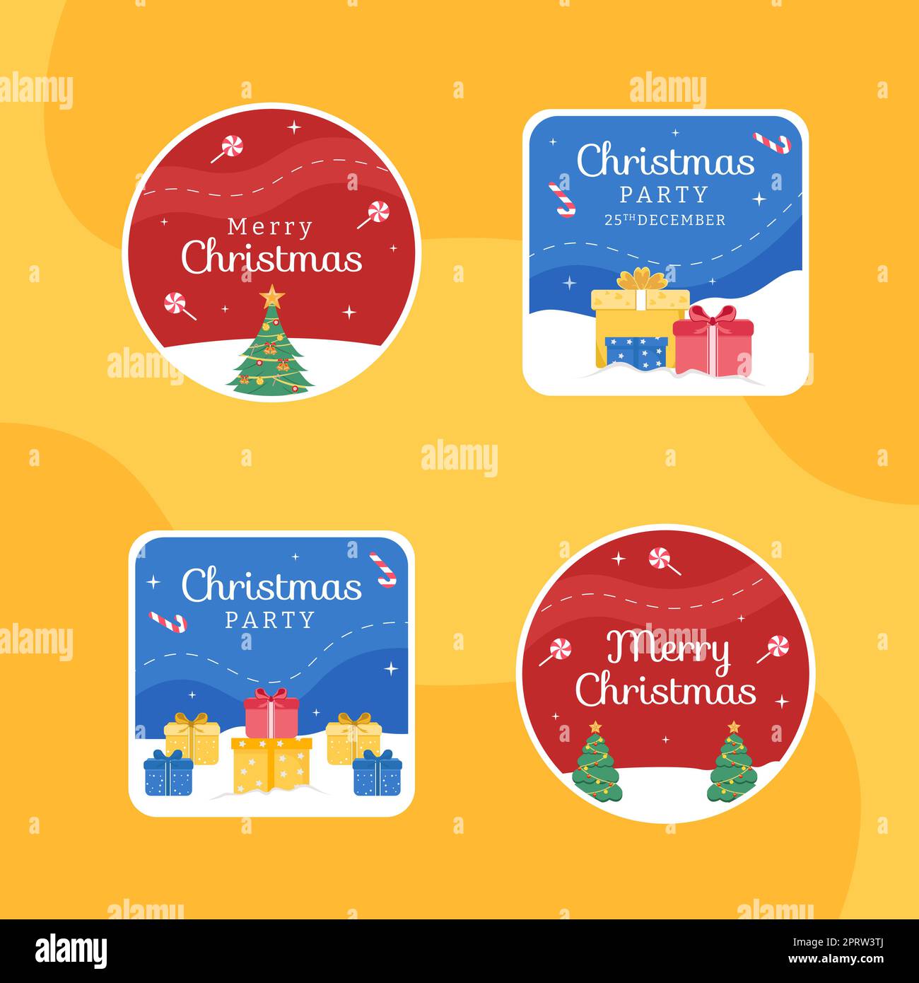 Merry Christmas Label Template Hand Drawn Cartoon Flat Illustration ...