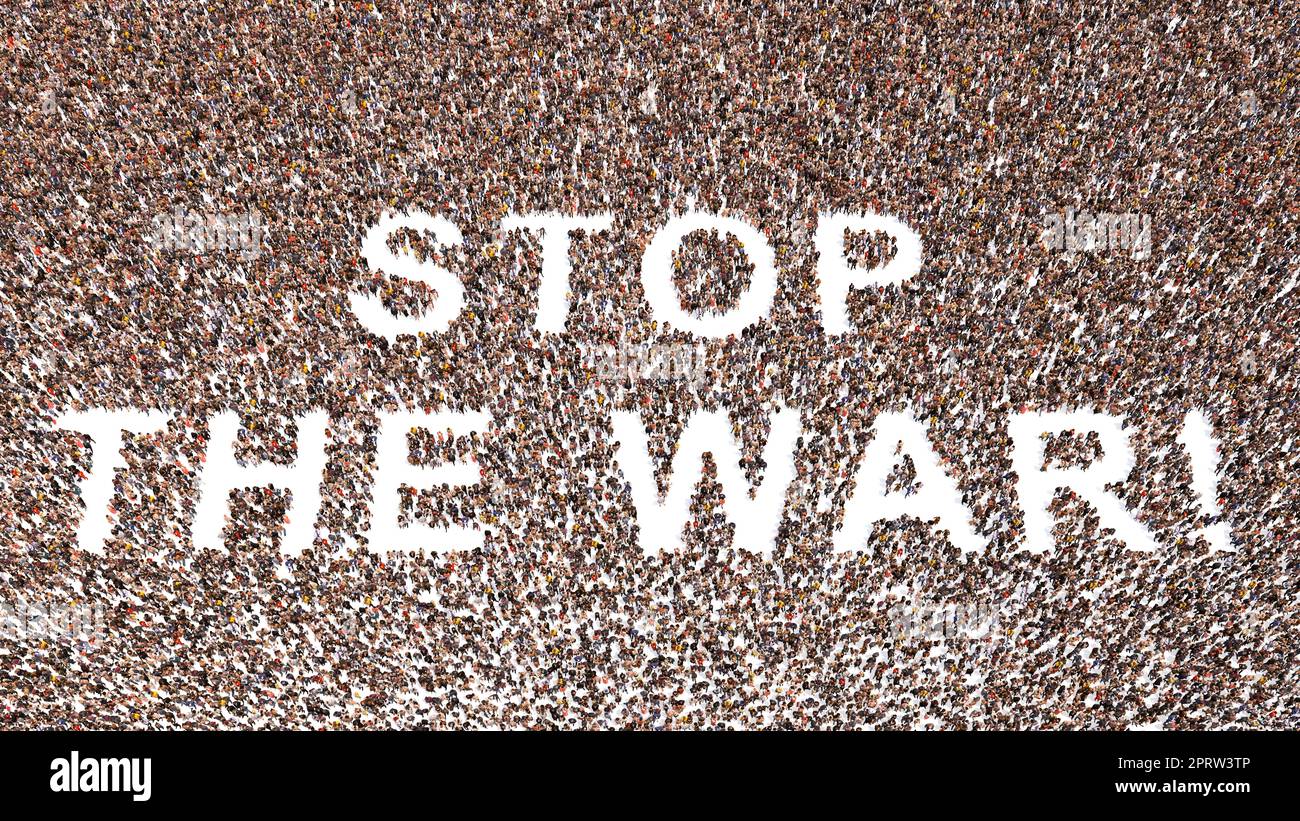Concept conceptual large community of people forming STOP THE WAR ...