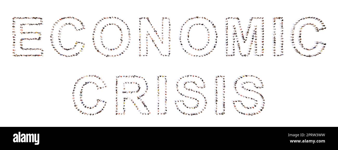 Concept conceptual large community of people forming the word ECONOMIC ...