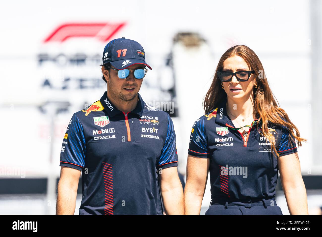 Baku, Azerbaijan. 27th Apr, 2023. (L to R): Sergio Perez (MEX) Red Bull ...