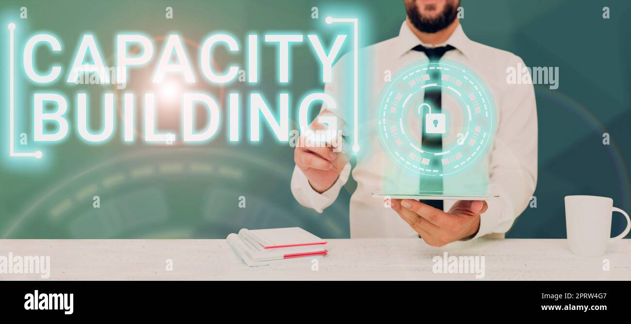 Sign displaying Capacity BuildingStrengthen the abilities of ...
