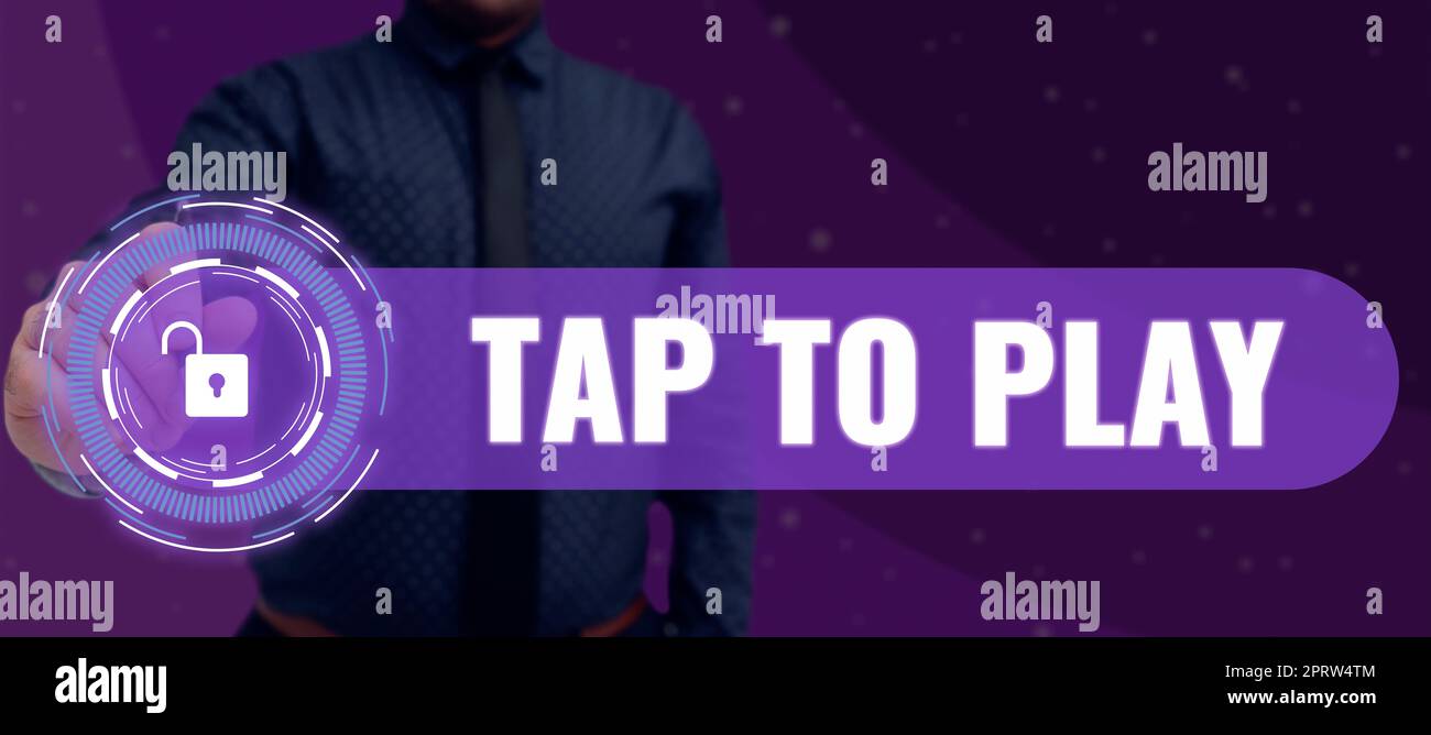 Writing displaying text Tap To Play. Internet Concept Touch the screen ...