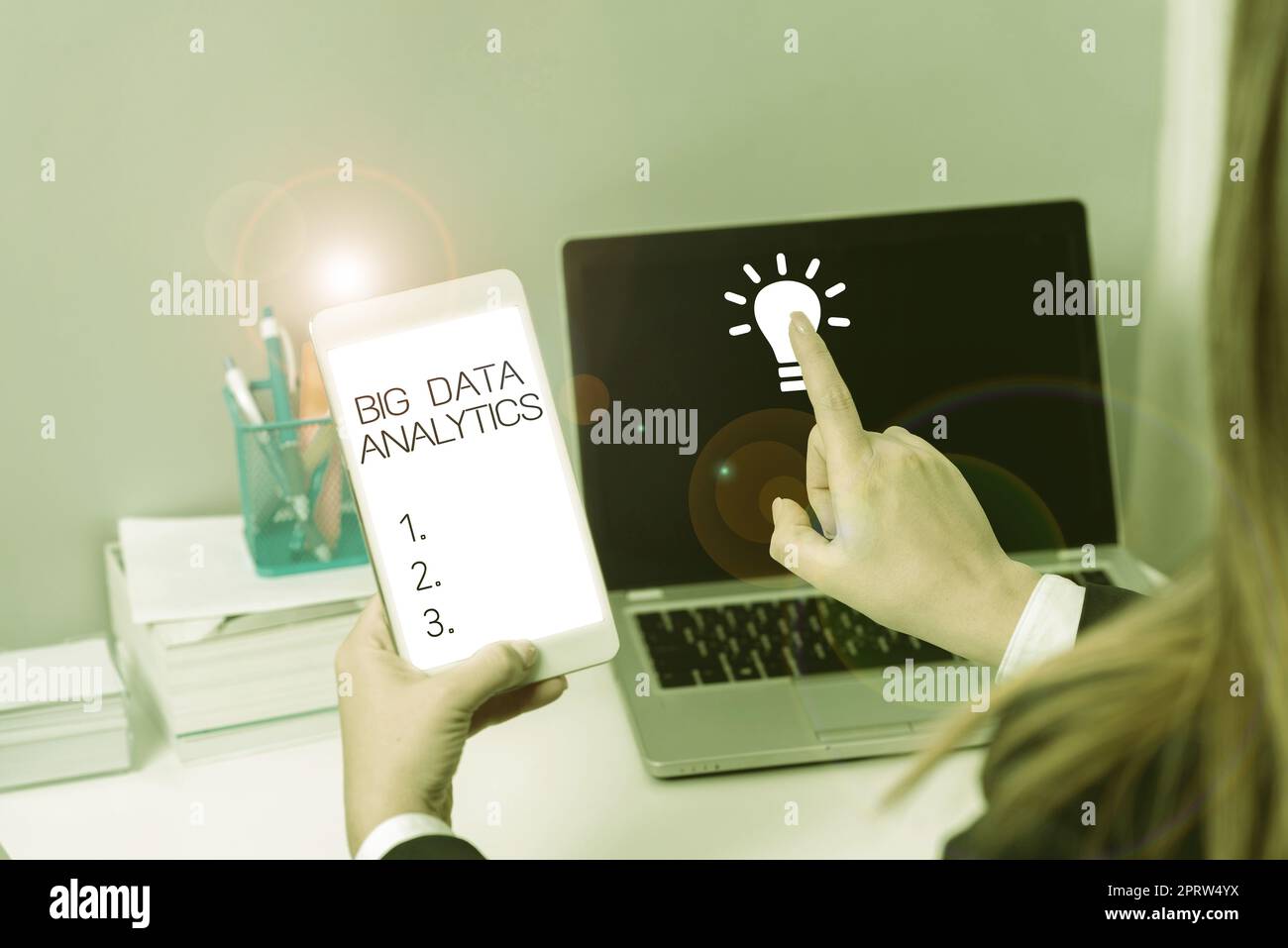 Hand Writing Sign Big Data Analyticsthe Process Of Examining Large And Varied Data Sets Concept