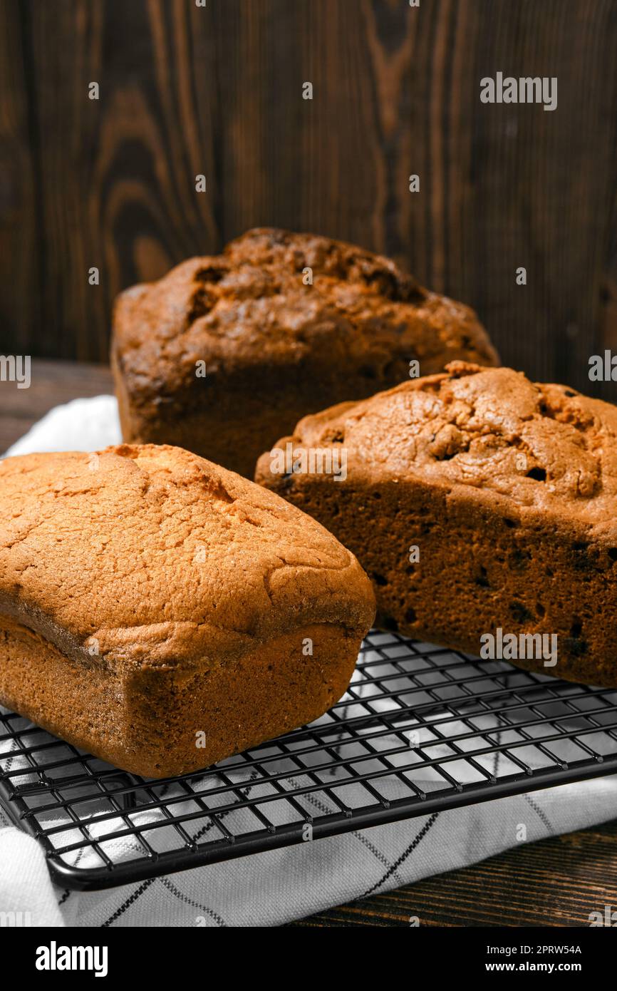 Variety of fresh biscuit cakes with different stuffing Stock Photo - Alamy