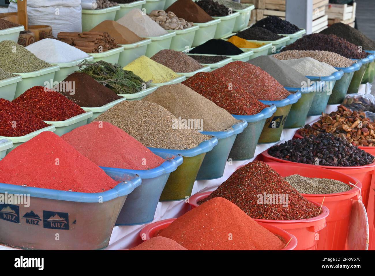 Closeup of mixed spices sold in Chorsu bazaar in Tashkent, Uzbekistan ...