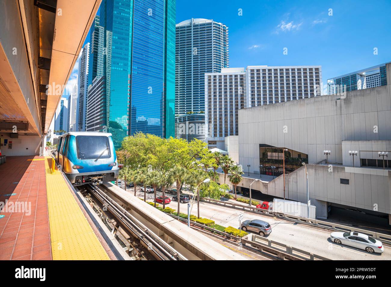 Miami downtown skyline and futuristic mover train view Stock Photo - Alamy
