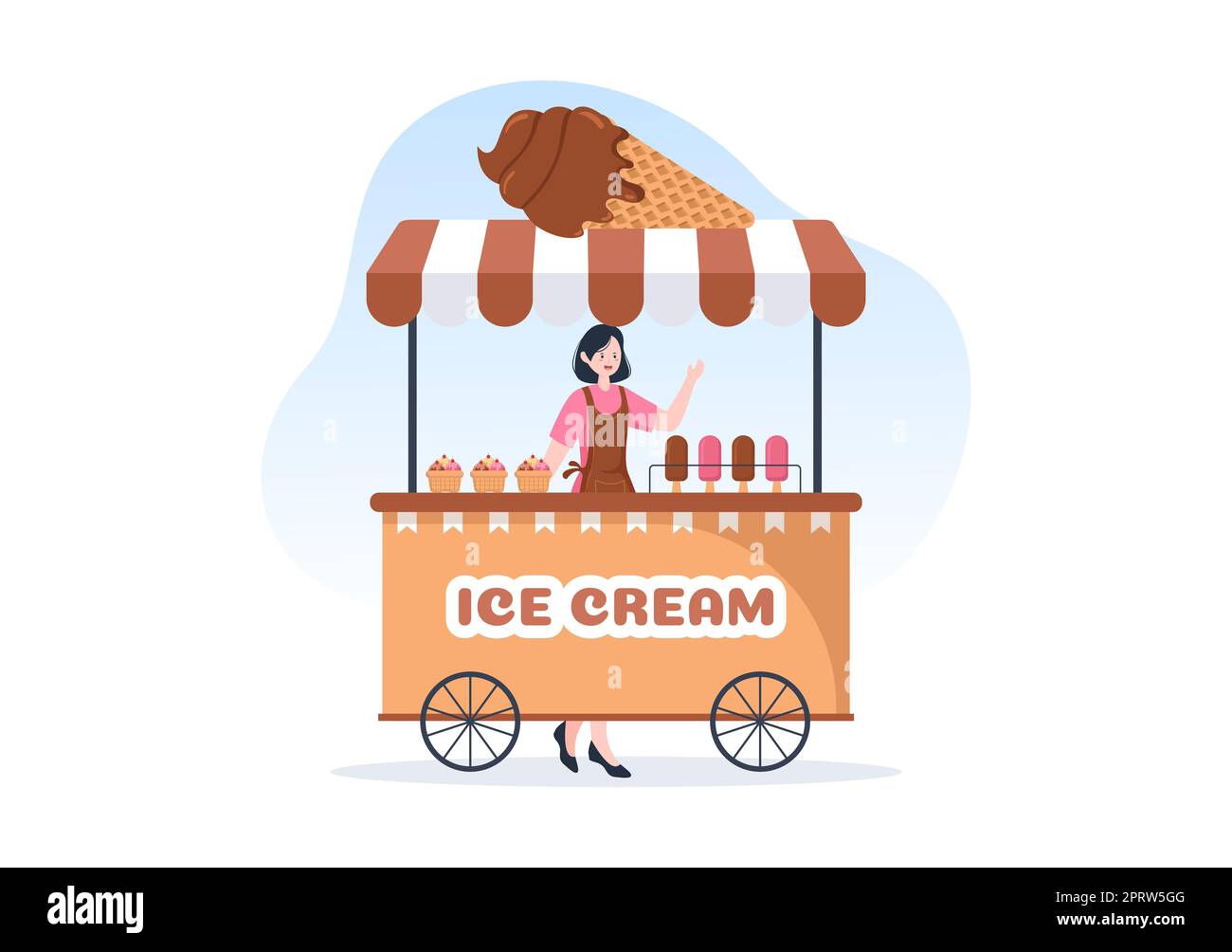 Ice Cream Store Template Hand Drawn Cartoon Flat Illustration with ...