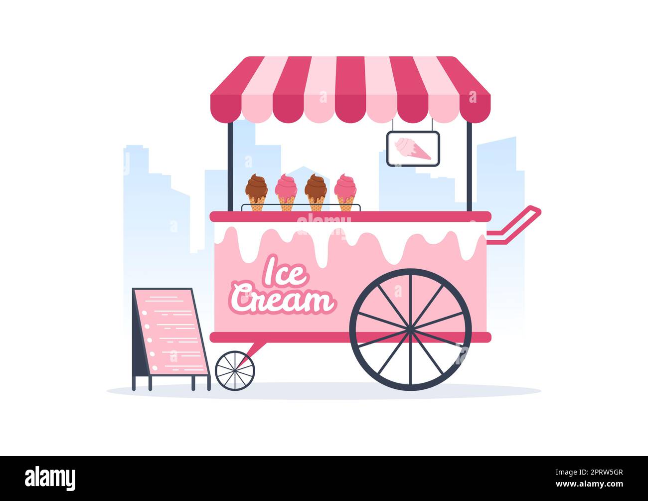 Ice Cream Store Template Hand Drawn Cartoon Flat Illustration with ...