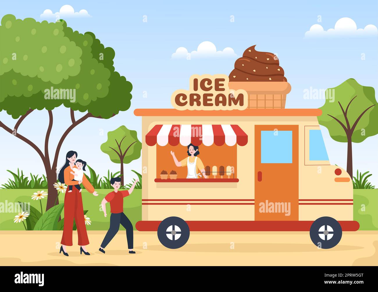 Ice Cream Store Template Hand Drawn Cartoon Flat Illustration with ...