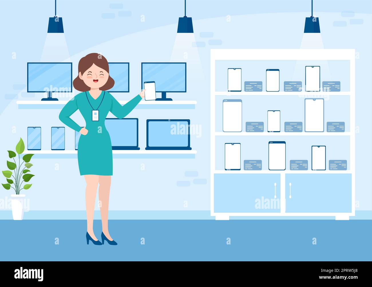 Mobile Phone Store Template Hand Drawn Cartoon Flat Illustration with ...