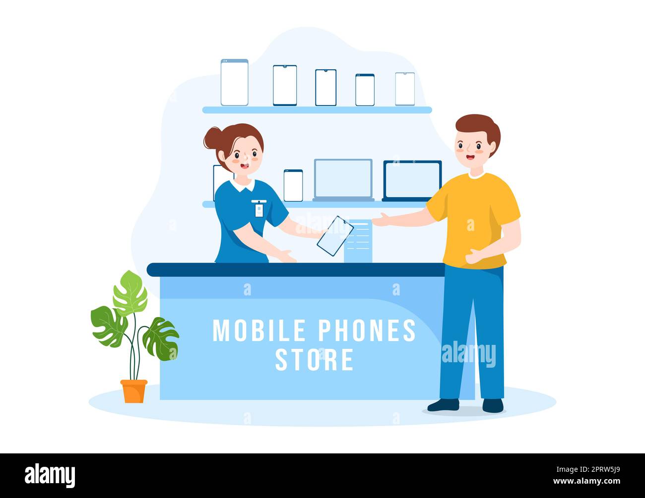 Mobile Phone Store Template Hand Drawn Cartoon Flat Illustration with ...