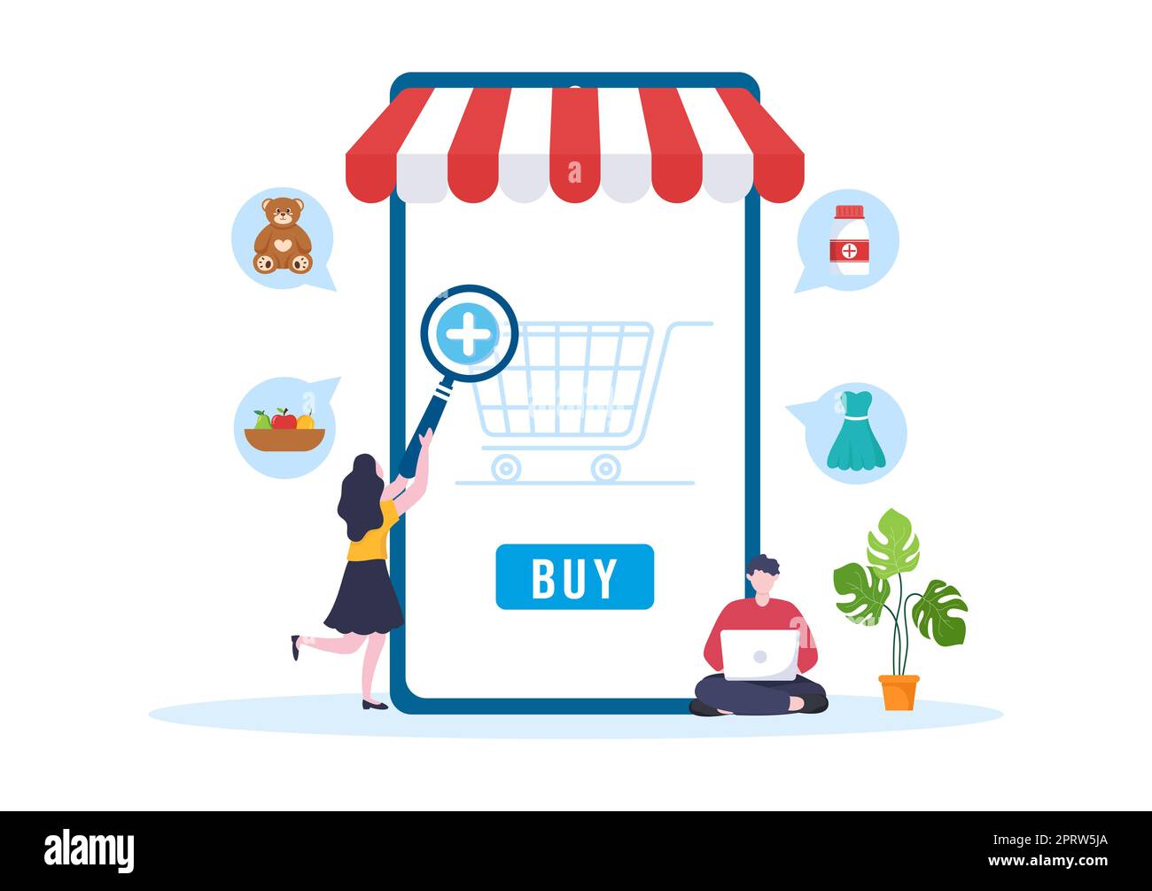 Mobile Phone Store Template Hand Drawn Cartoon Flat Illustration with ...