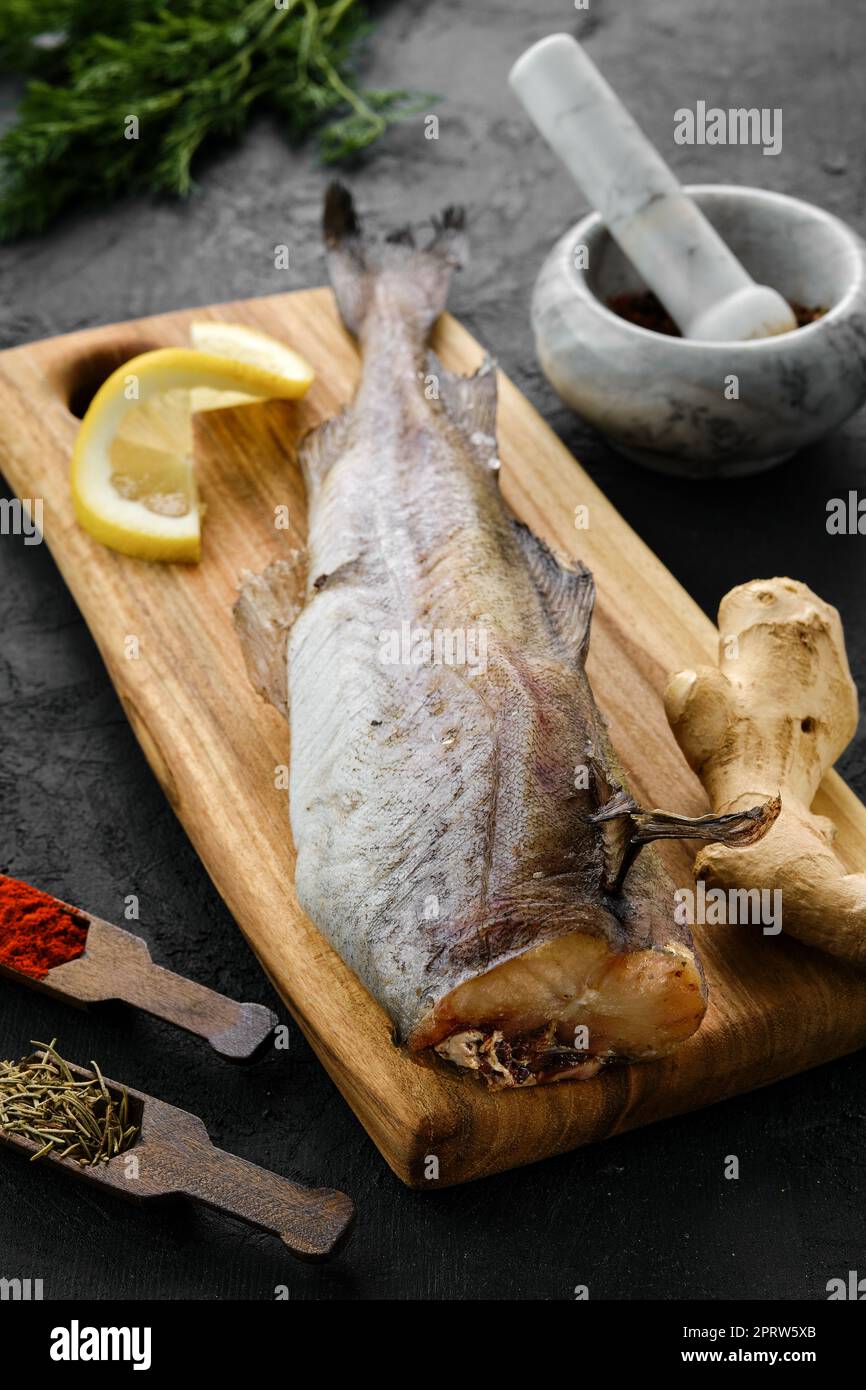 Raw fresh frozen pollock carcass Stock Photo - Alamy