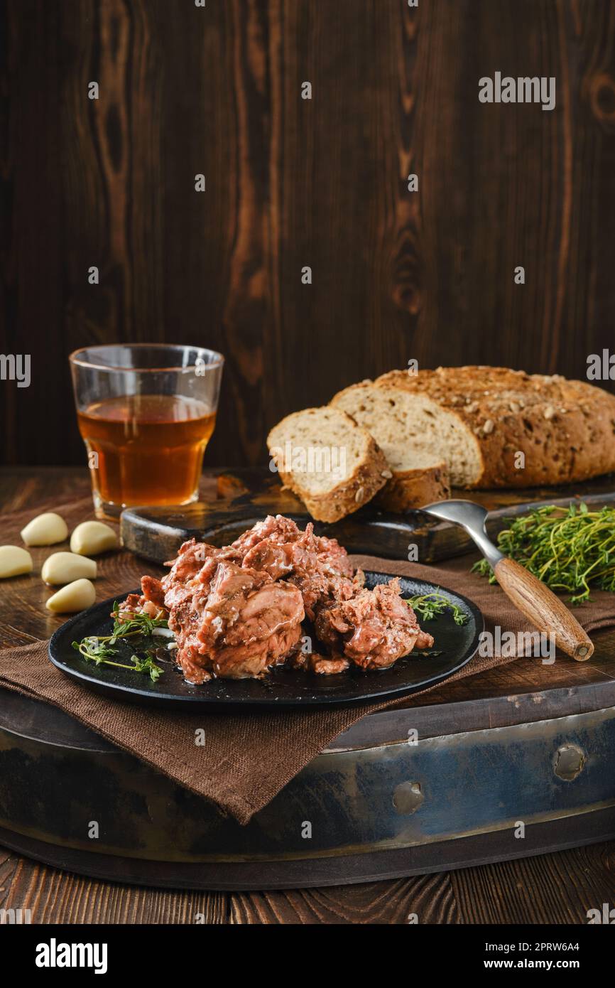 Homemade canned fallow deer stew meat Stock Photo - Alamy