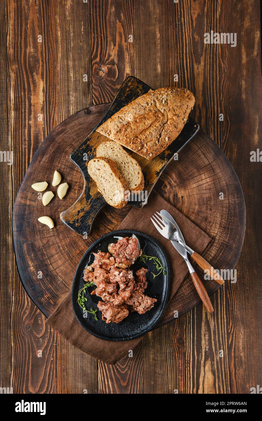 Overhead view of homemade canned deer stew meat Stock Photo - Alamy