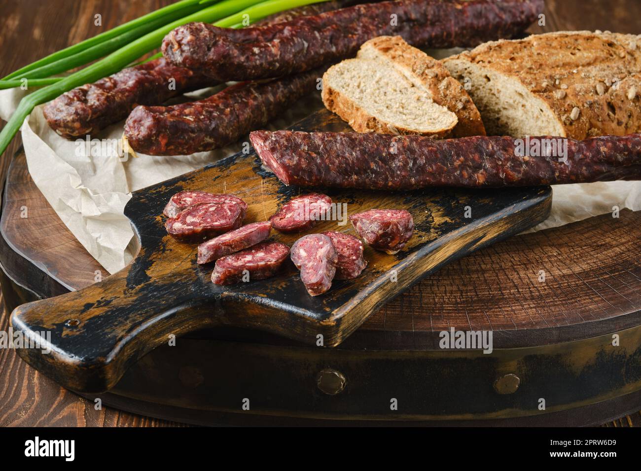 Dried sausage made of venison and turkey meat Stock Photo - Alamy