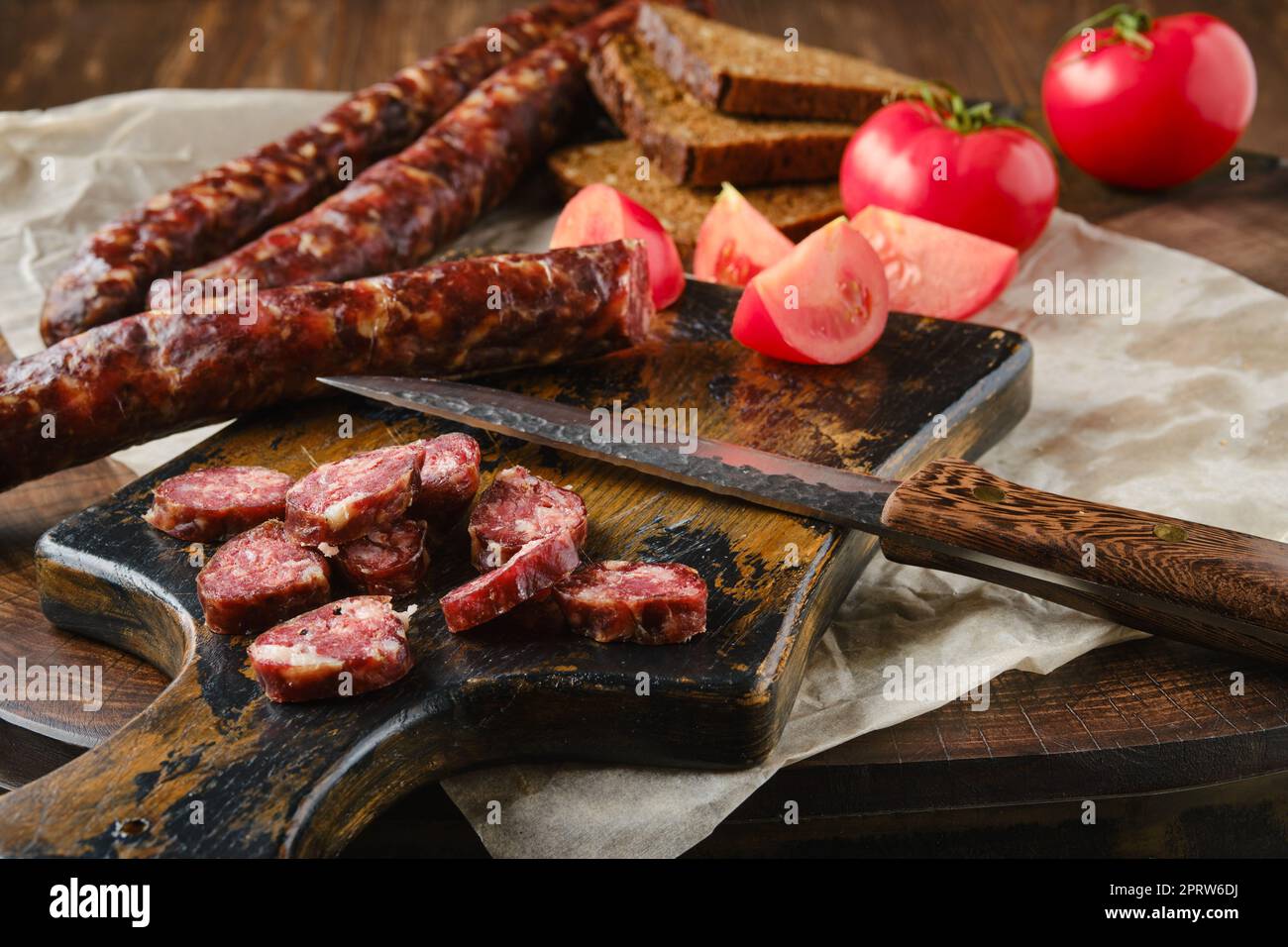 Dried sausage made of venison meat and lard Stock Photo - Alamy