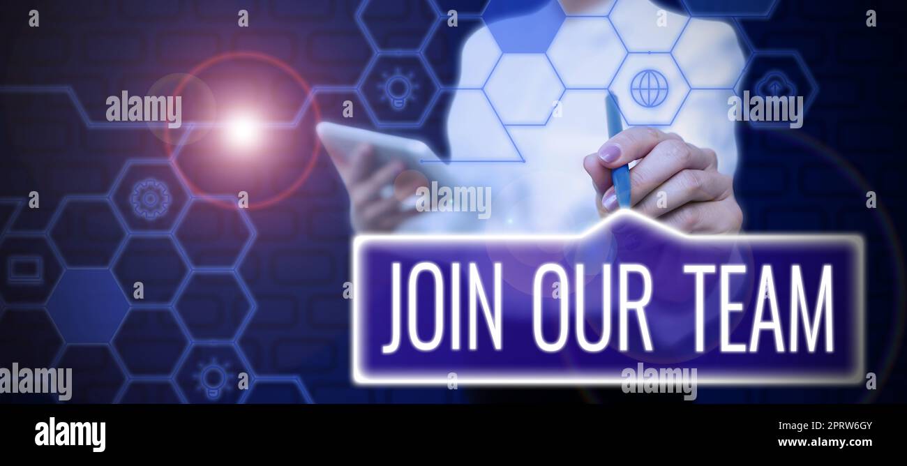 Hand writing sign Join Our Team. Business idea Allied Associate Work ...