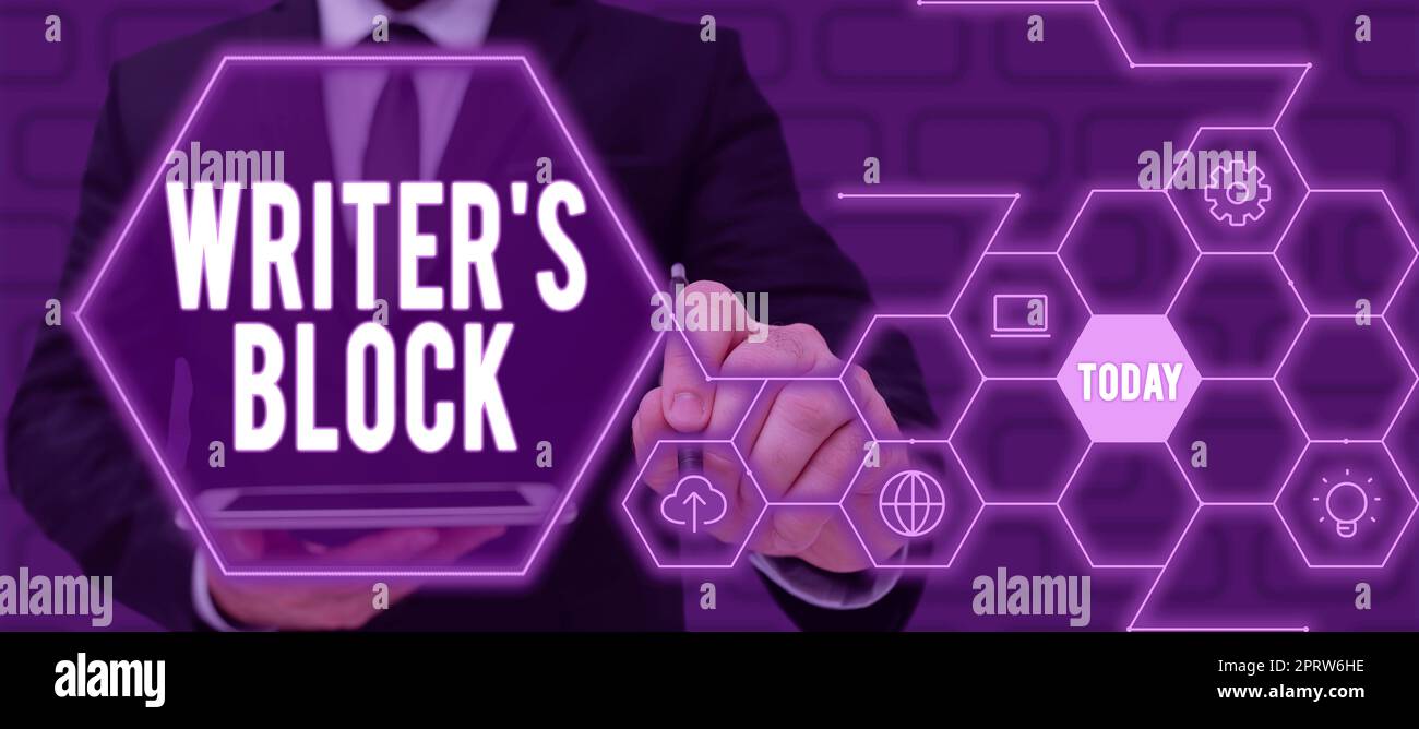 Text caption presenting Writer s is BlockCondition of being unable to think of what to write ...