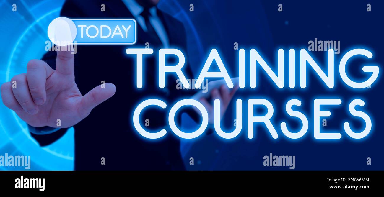 Hand writing sign Training Coursesis series of lessons or lectures ...