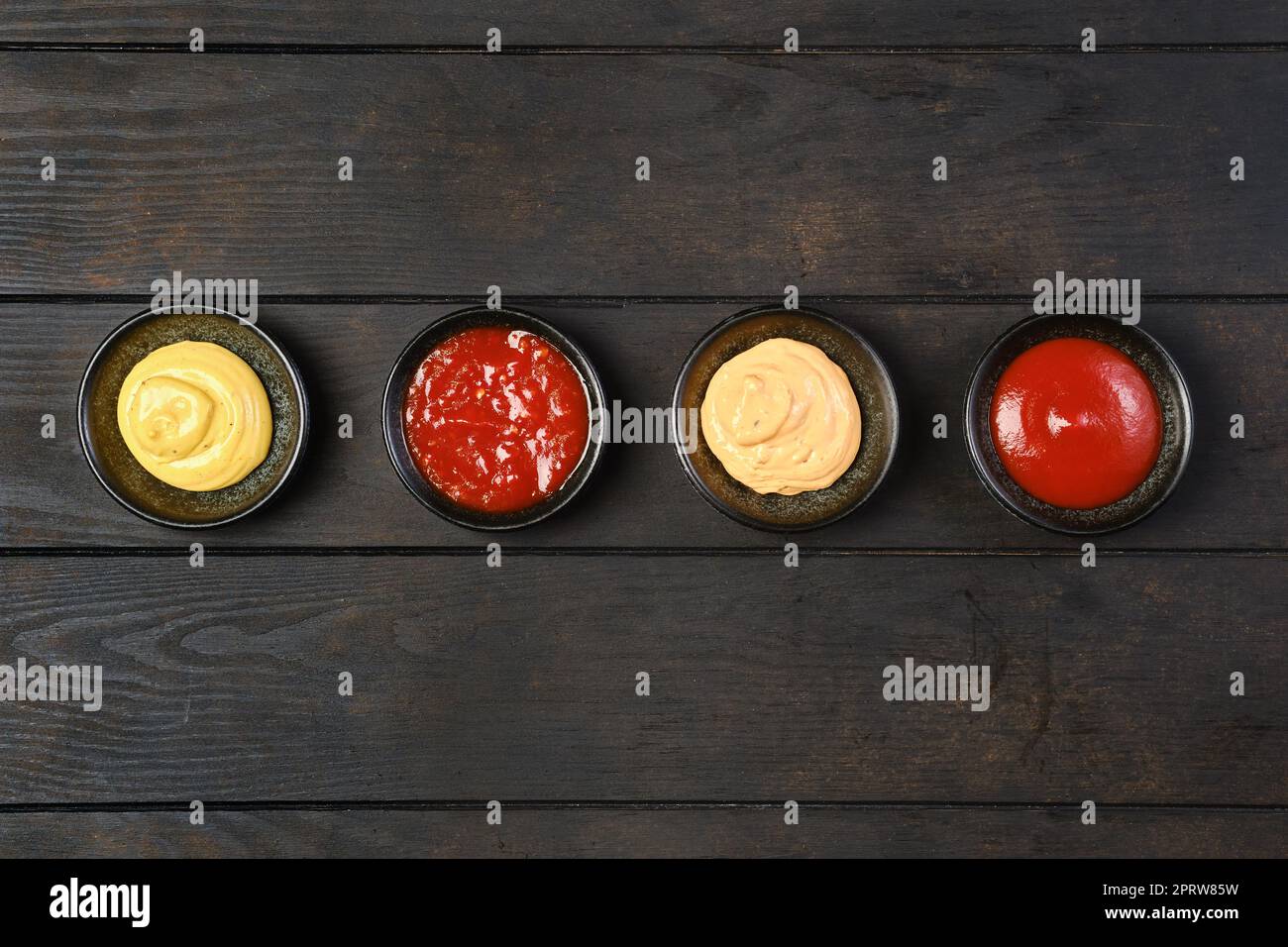 Overhead view of vatious types of sauce Stock Photo - Alamy