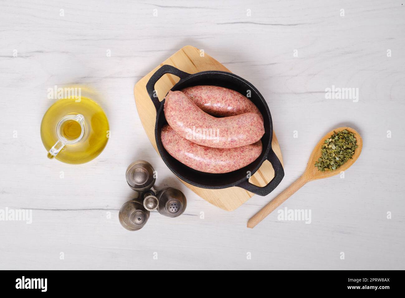 Raw sausage overhead hi-res stock photography and images - Alamy