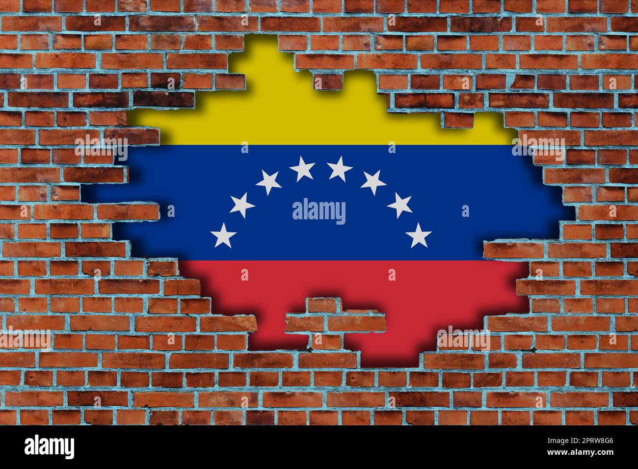 3D Flag of Venezuela behind the broken old stone wall background Stock ...