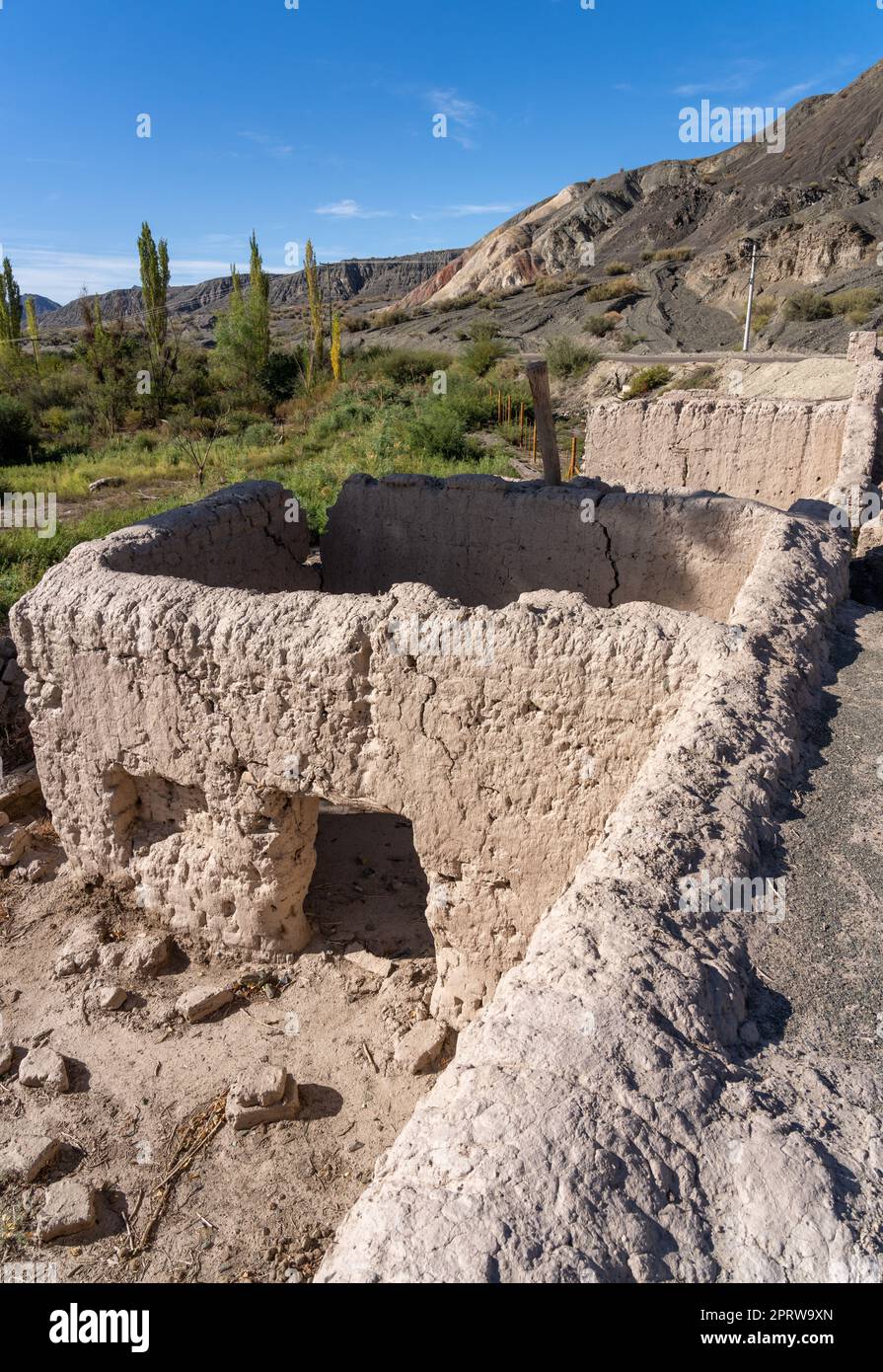 Adobe ruins of the old silver mill and smelter at Hilario in the ...
