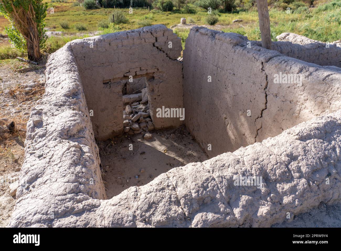 Adobe ruins of the old silver mill and smelter at Hilario in the ...
