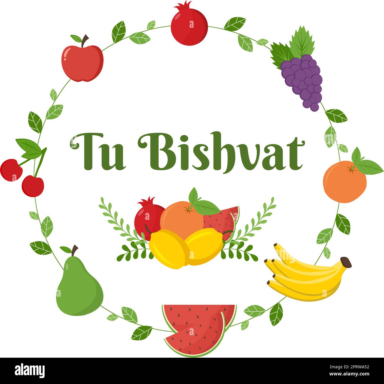 Tu BiShvat Template Hand Drawn Cartoon Flat Illustration Blooming tree ...