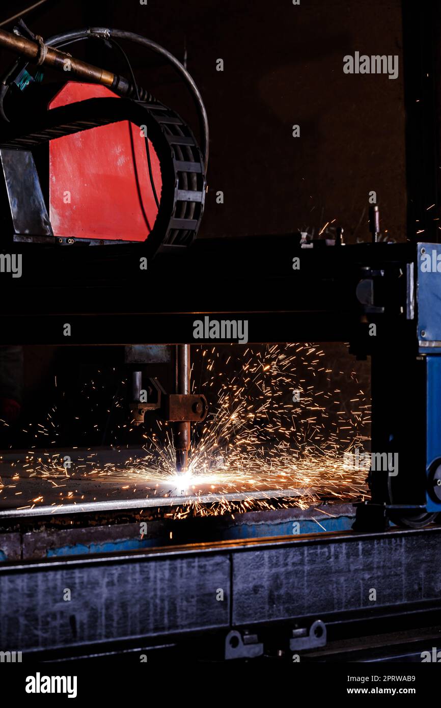 Plasma cutting of metal with a cnc. Plasma cutting machine cutting ...