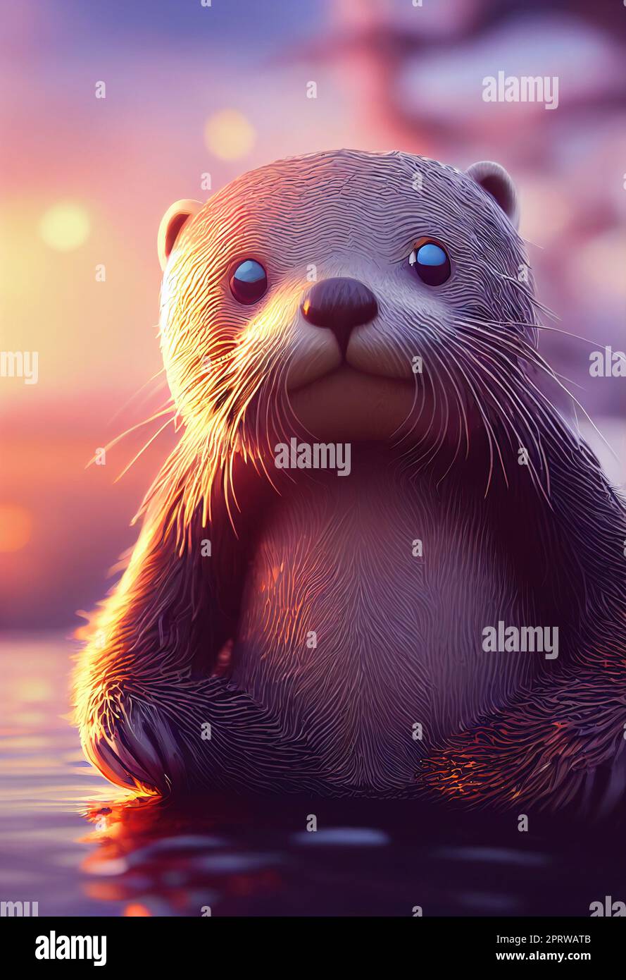 Cute adorable sea otter. Animation style character, anime style, 3d ...