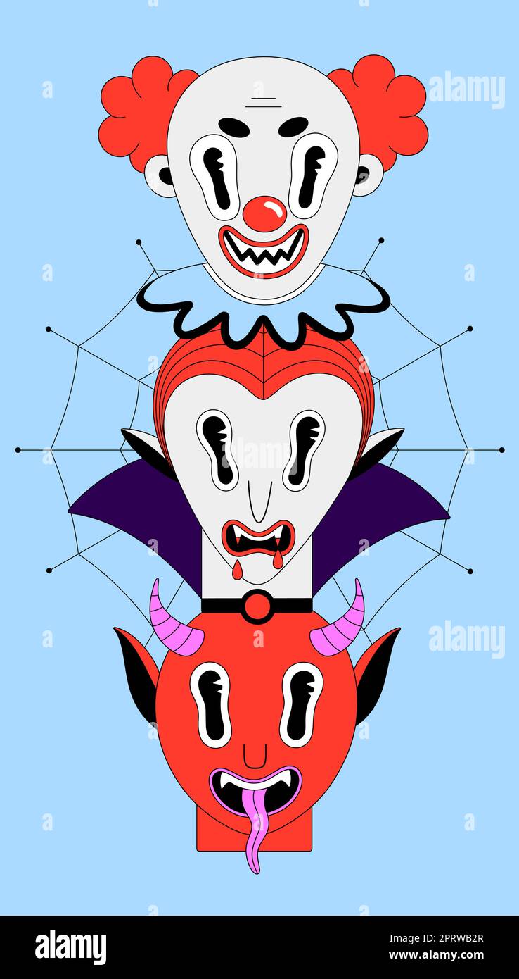 Halloween holiday. Colorful spooky fantasy characters on blue ...