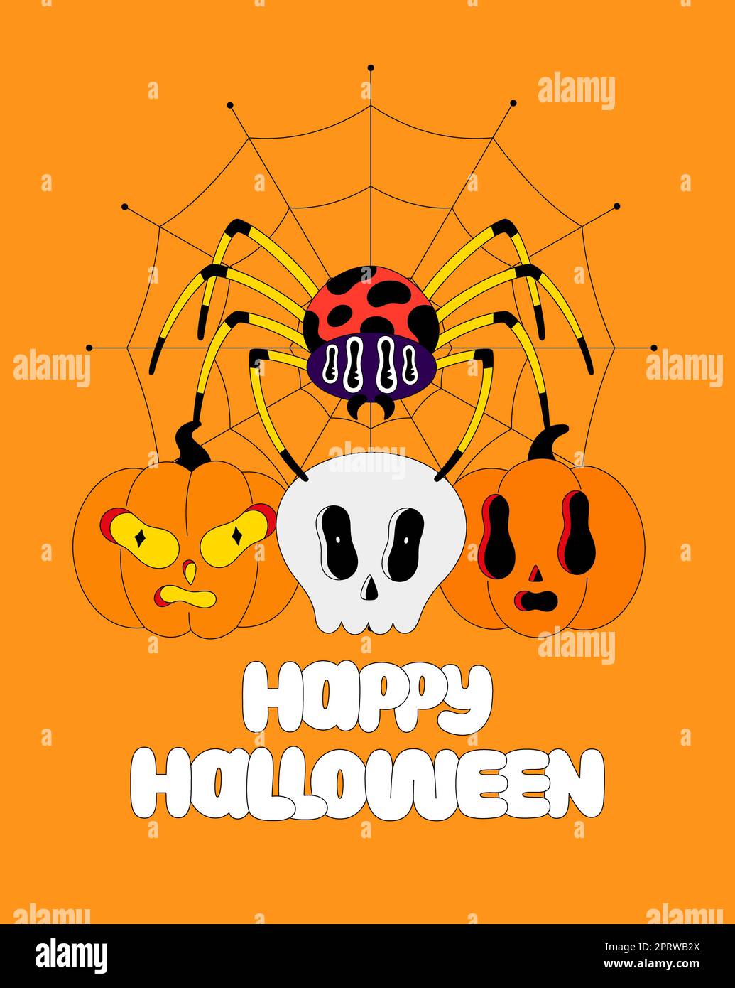 Halloween holiday. Colorful spooky characters on orange background ...
