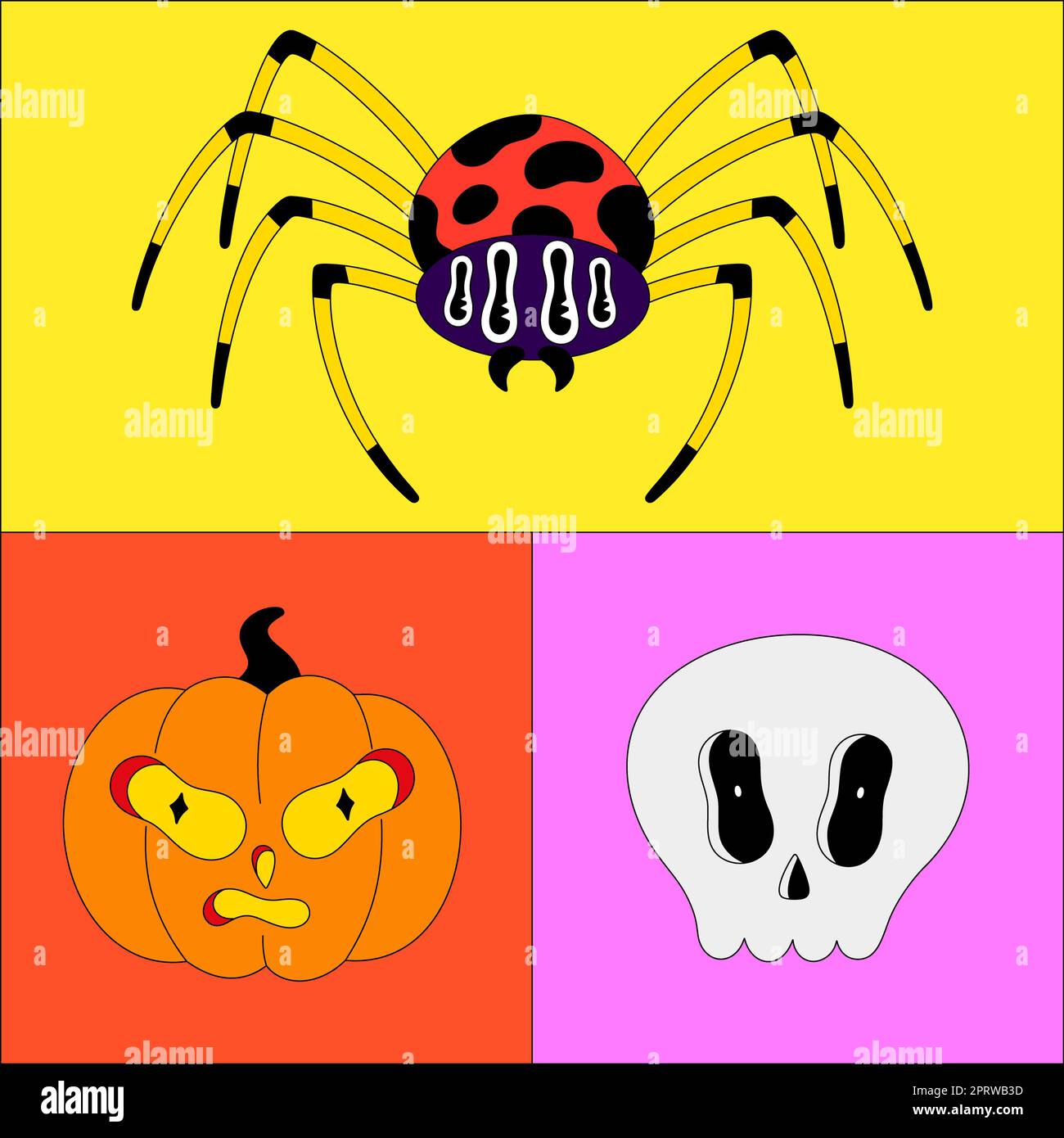 Halloween holiday. Colorful spooky characters in bright frames. Pumpkin ...