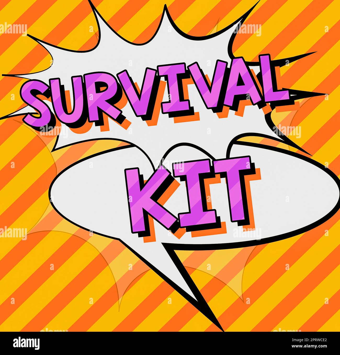 Text caption presenting Survival Kit, Word Written on Emergency ...