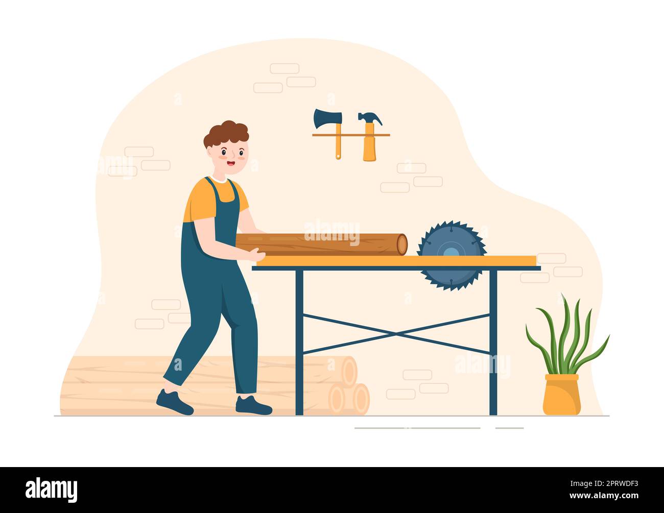 People Tree Cutting and Timber with Truck, Chainsaw Wooden and Tools ...