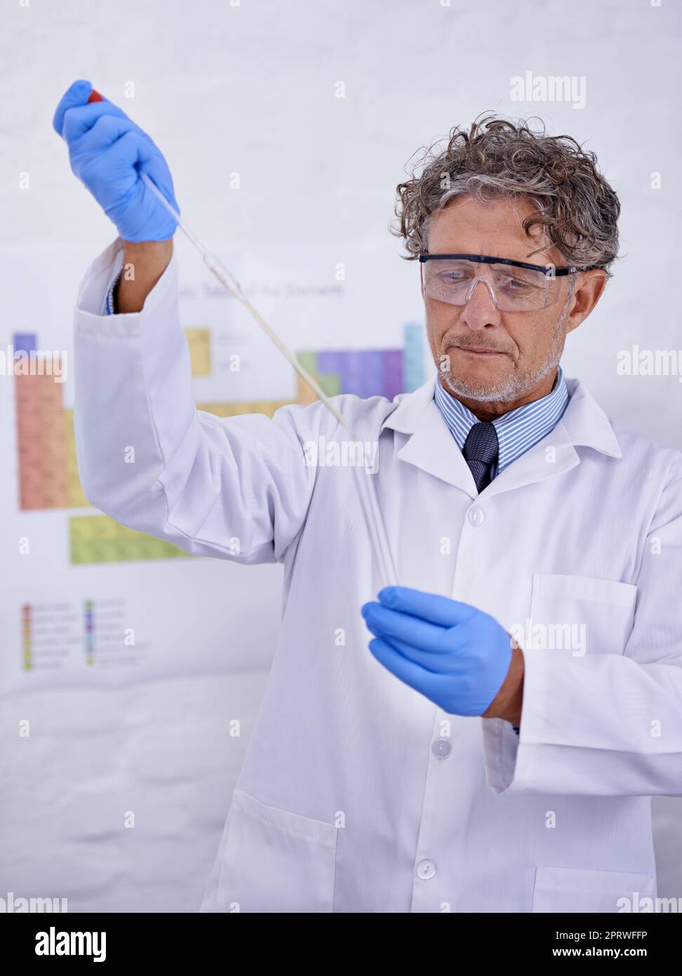 Protective gear is crucial in the lab. A cropped shot of a mature ...