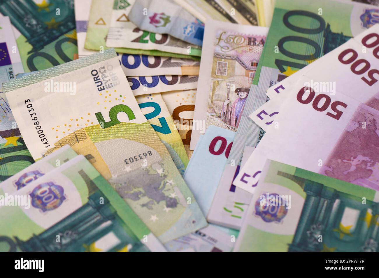 Euro And Dollar Money Bills And Coins Close Up Big Amount Of Money On