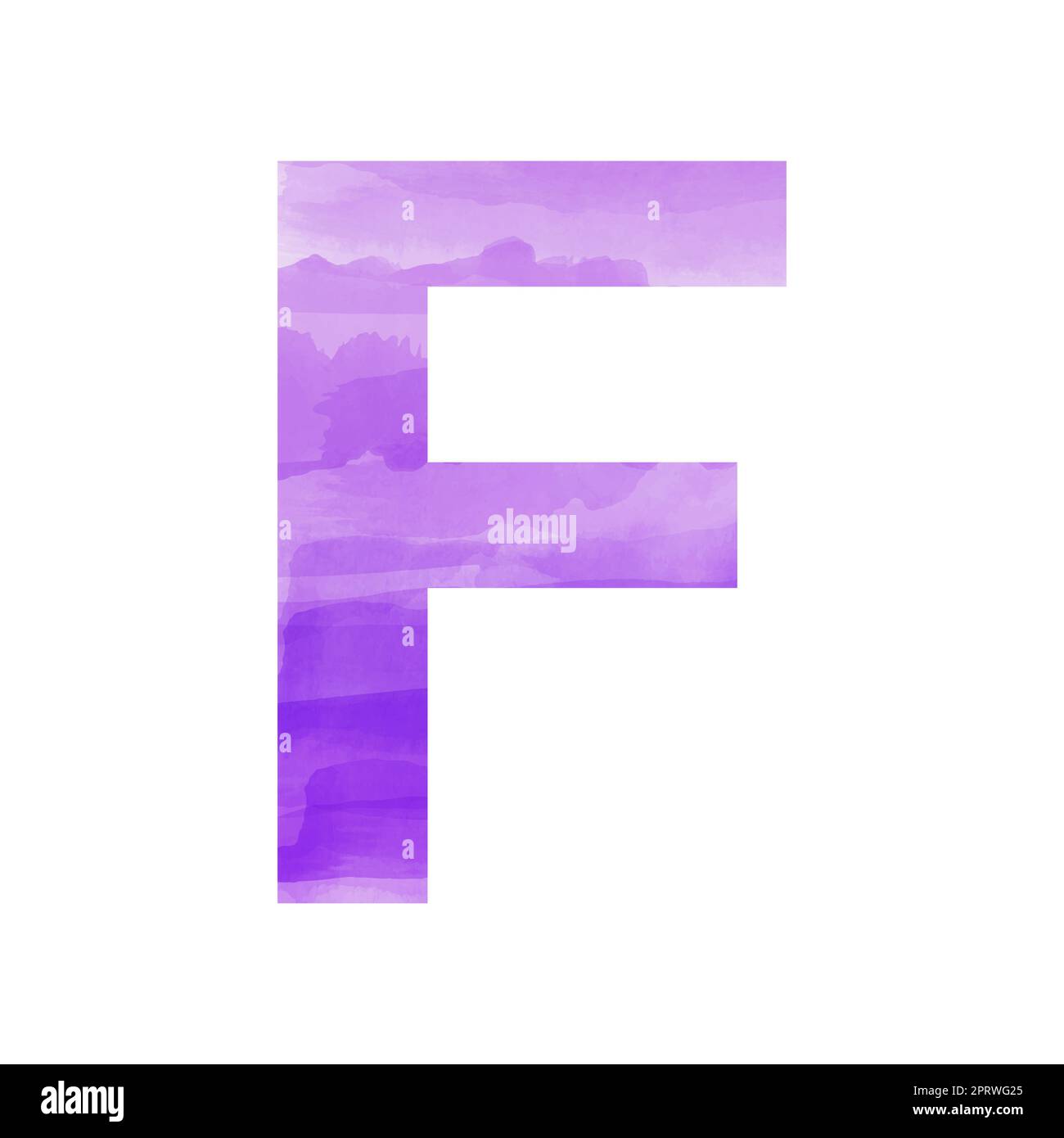 English alphabet, letter F painted with watercolor blue blue paints ...