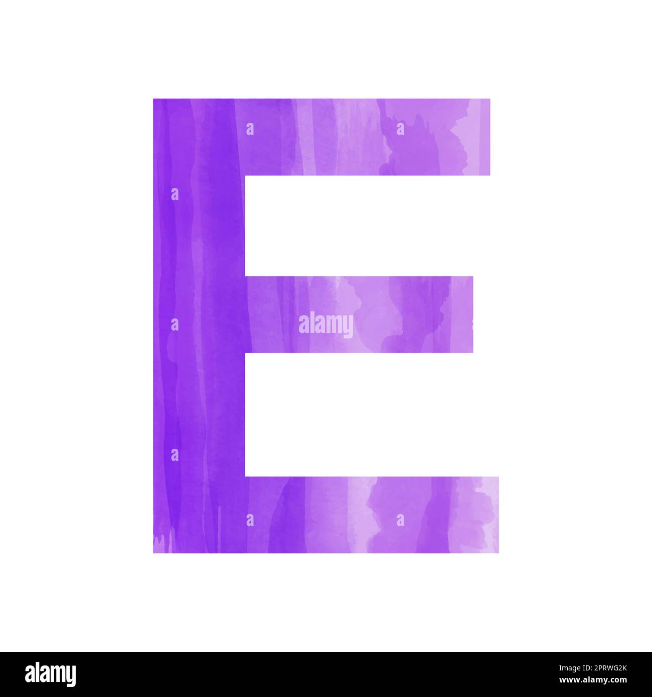 English alphabet, letter E painted with watercolor blue blue paints ...