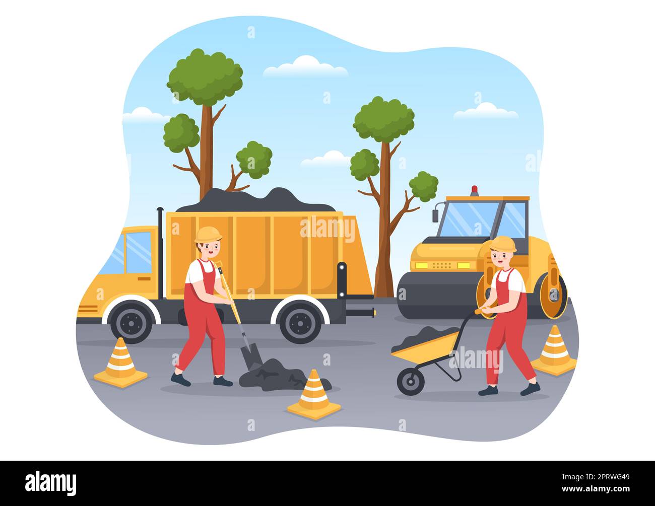 Road Construction and Highway Maintenance Workers Working on Asphalt ...